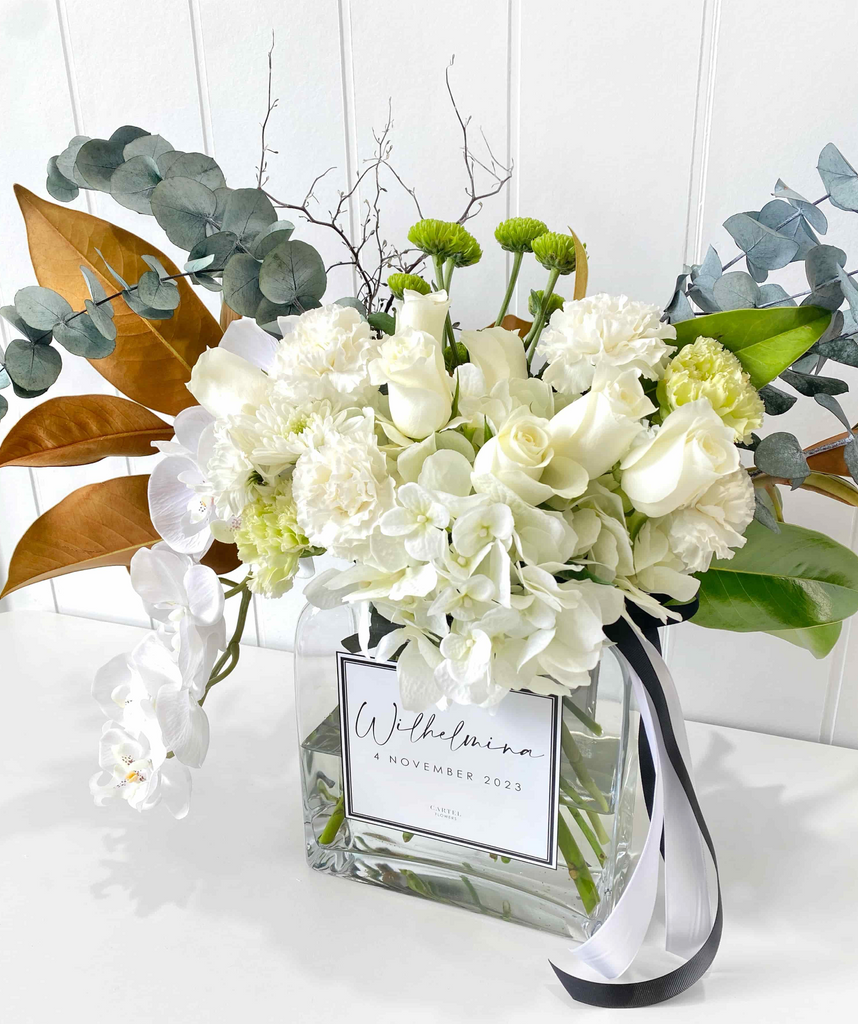Personalised No.5 Chanel Vase by Cartel Flowers with Beautiful Mixed Blooms