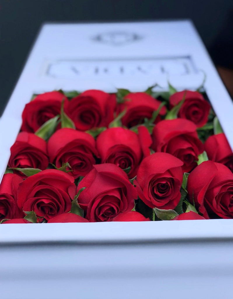 20 Long Stem Fresh Red Roses In White Box | Cartel Flowers